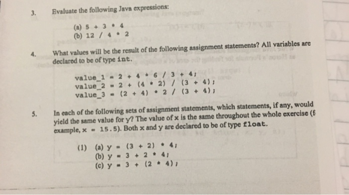 Solved 3. Evaluate the following Java expressions: (a) 5+3 | Chegg.com