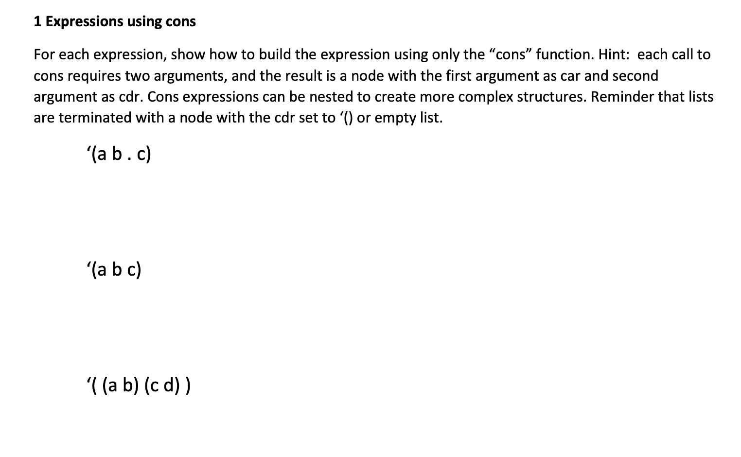 Solved 1 Expressions using cons For each expression, show | Chegg.com
