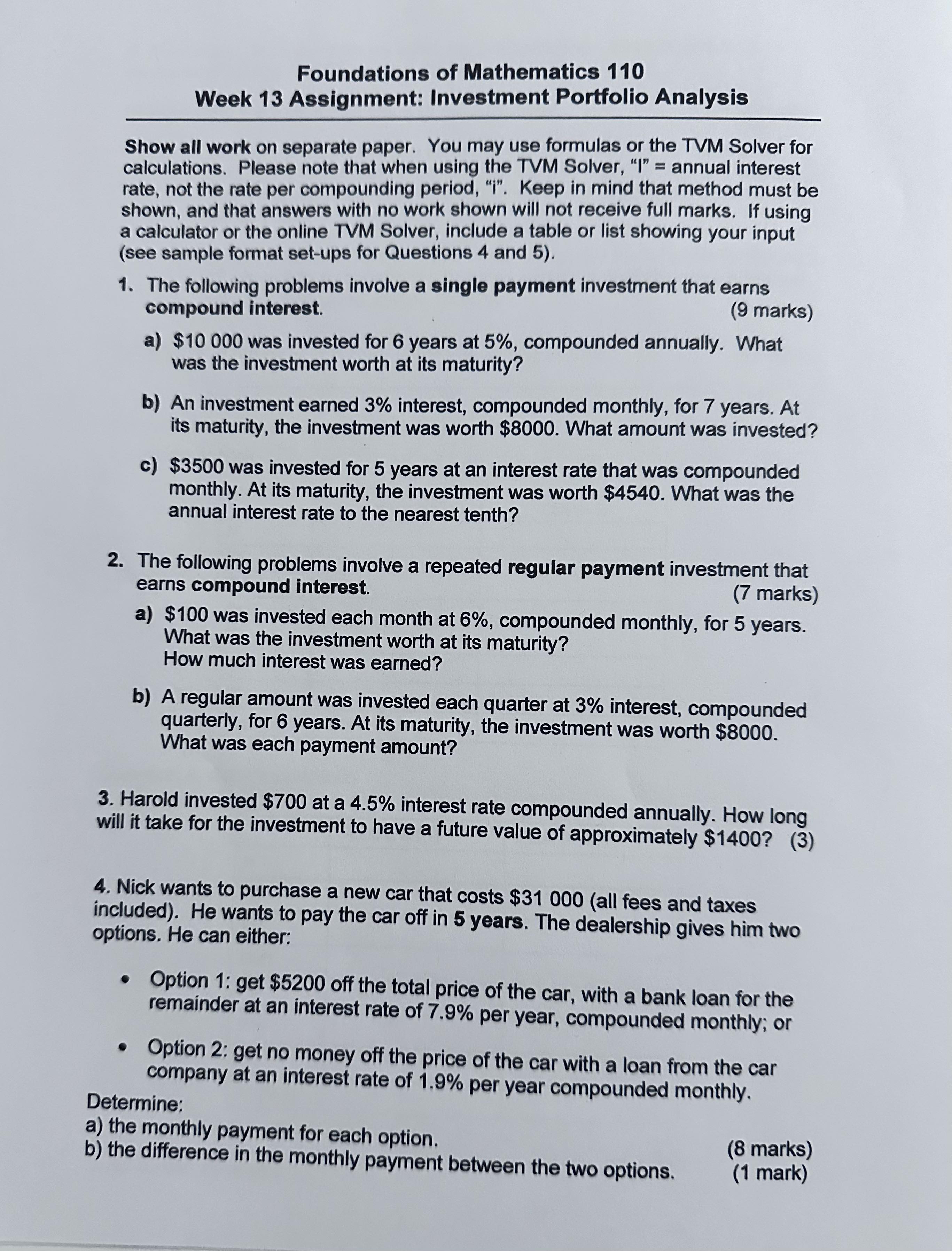 Solved Foundations of Mathematics 110Week 13 ﻿Assignment: | Chegg.com