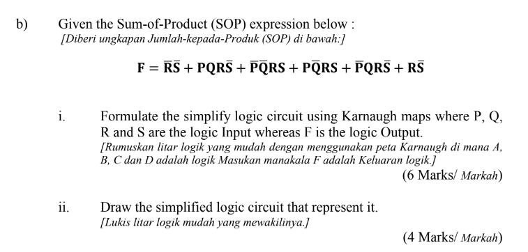 Solved b) Given the Sum-of-Product (SOP) expression below : | Chegg.com