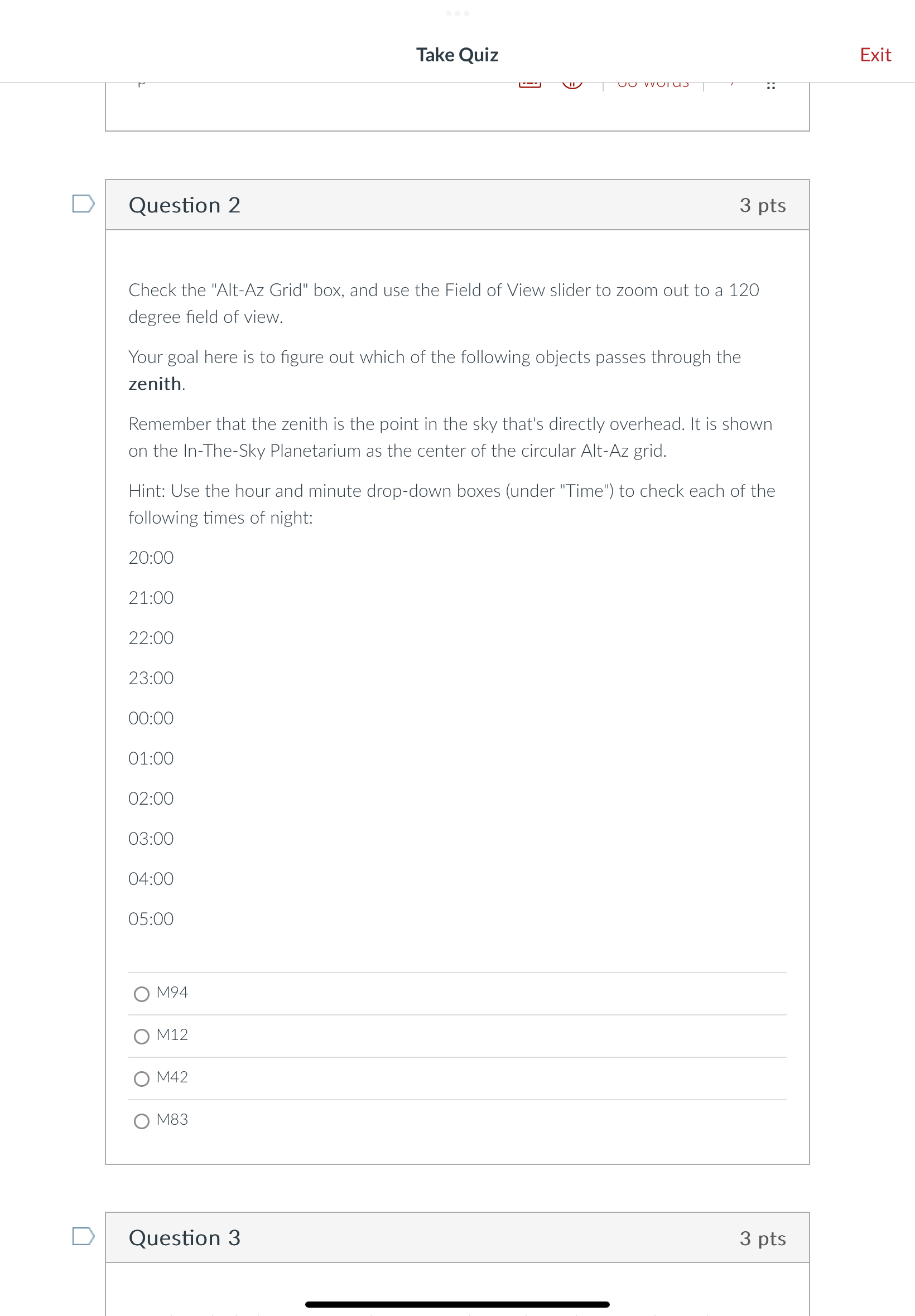 Question 2Check the "Alt-Az Grid" box, and use the | Chegg.com