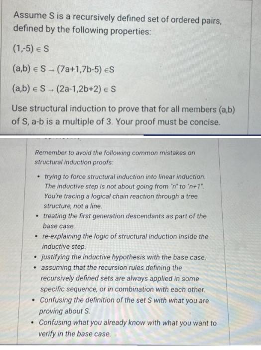 Solved Assume S is a recursively defined set of ordered | Chegg.com