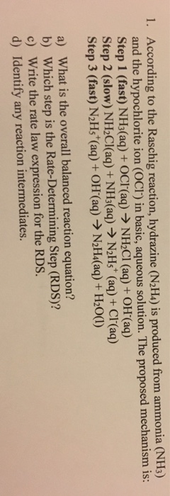 Solved According to the Raschig reaction, hydrazine (N_2 | Chegg.com