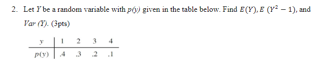Solved Let Y ﻿be a random variable with p(y) ﻿given in the | Chegg.com
