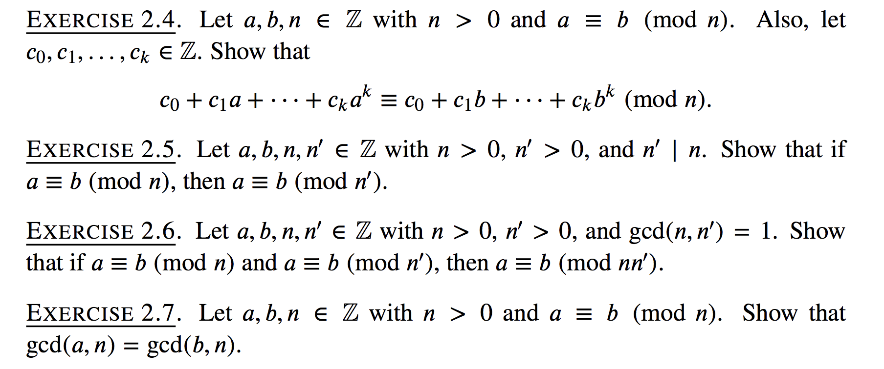 Solved EXERCISE 2.4. Let a, b, n e Z with n > 0 and a = b | Chegg.com