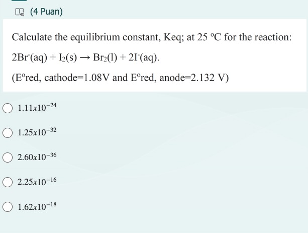 Solved Calculate the equilibrium constant, Keq; at 25∘C for | Chegg.com