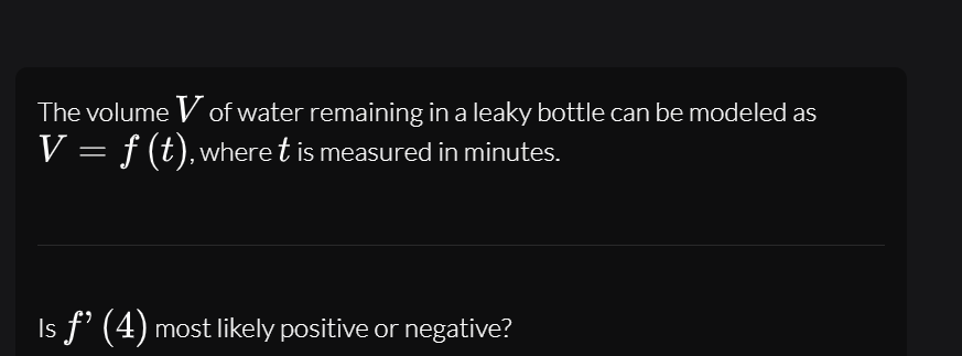 Solved The volume V of water remaining in a leaky bottle can | Chegg.com