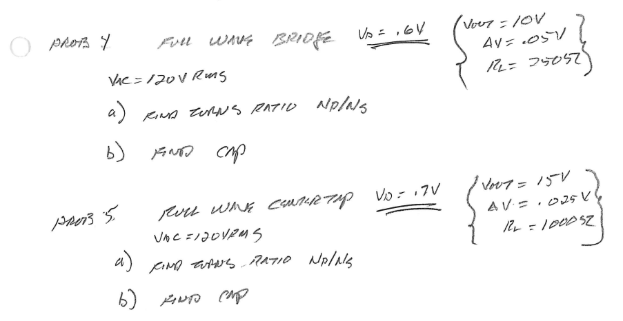 Solved Full wave bridge Vp = .6V , ﻿Vout= 10V, ΔV = .05, Rl= | Chegg.com