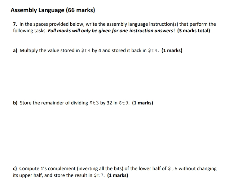 Assembly Language (66 marks) 7. In the spaces | Chegg.com