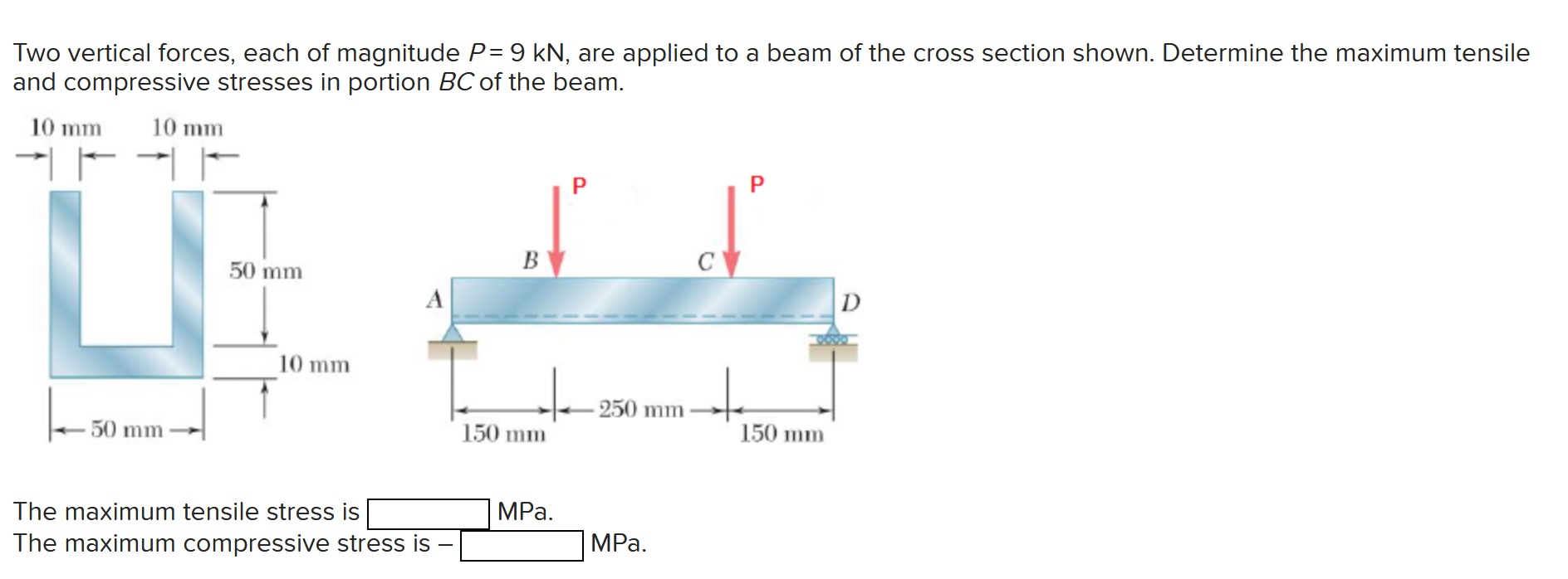 Solved Two vertical forces, each of magnitude P=9kN, are | Chegg.com