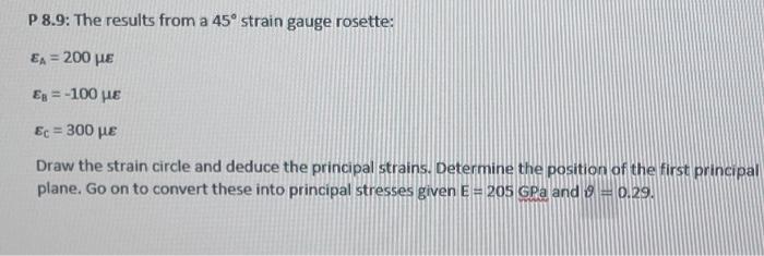 Solved P 8.9: The results from a 45° ﻿strain gauge | Chegg.com