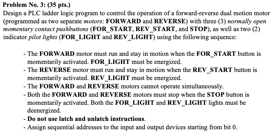 Solved roblem No. 3: (35 pts.) esign a PLC ladder logic | Chegg.com