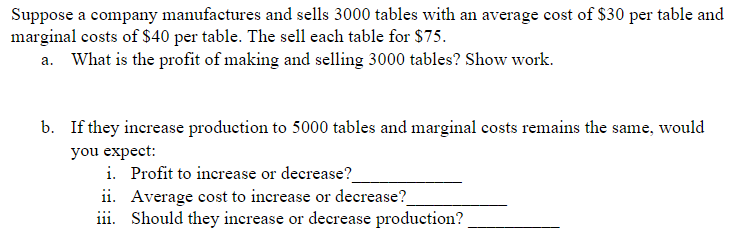 Solved Suppose a company manufactures and sells 3000 tables | Chegg.com