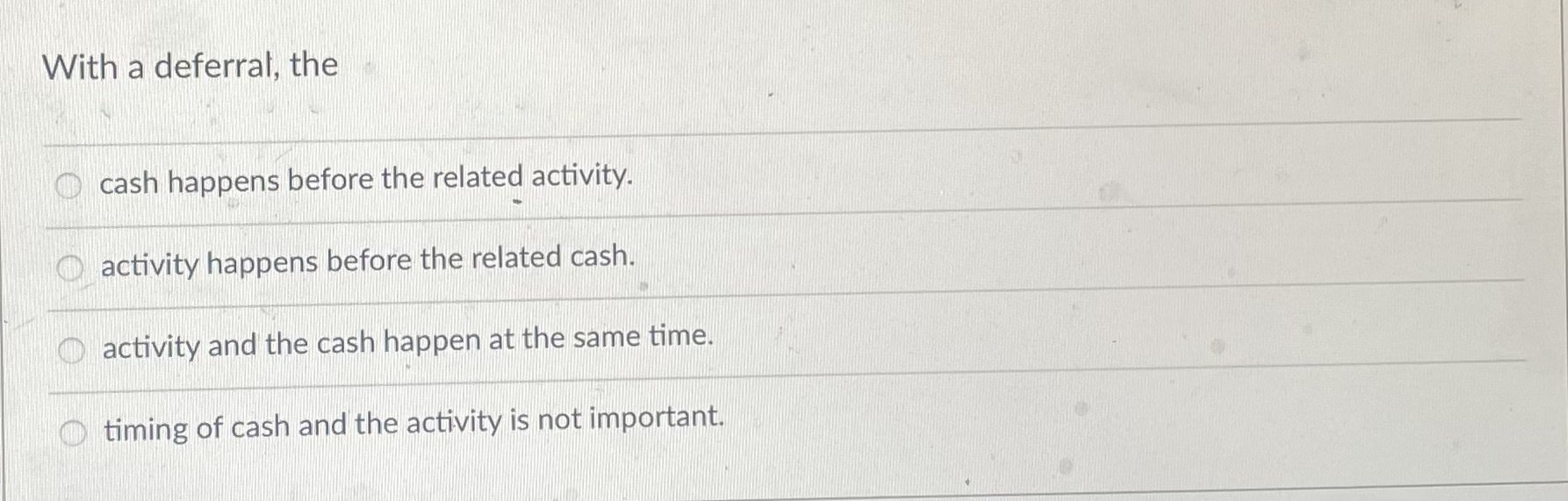 Solved With a deferral, the cash happens before the related | Chegg.com