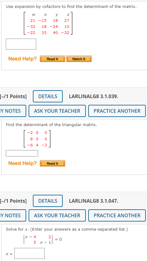 Solved Use expansion by cofactors to find the determinant of | Chegg.com