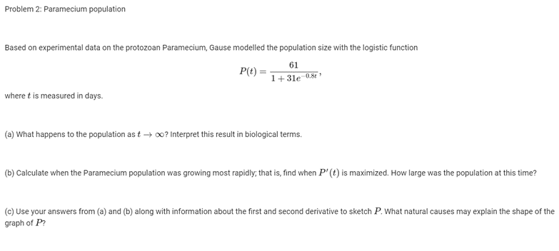 Solved Problem 2: Paramecium population Based on | Chegg.com