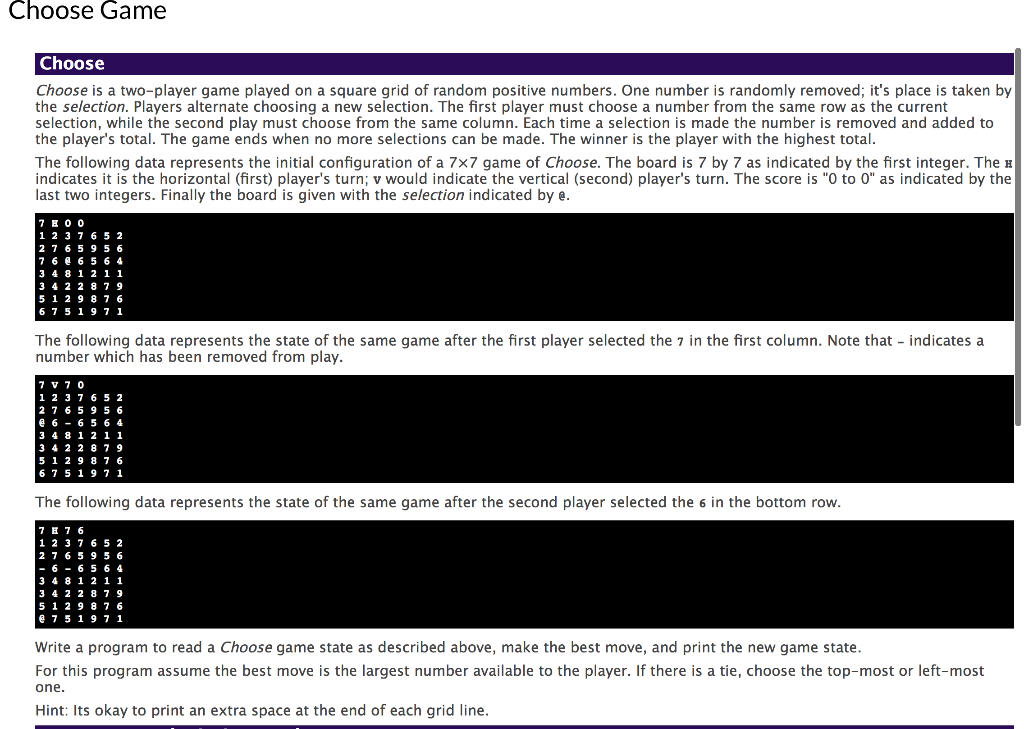 Choose Game Choose Choose is a two-player game played | Chegg.com