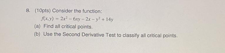 Solved (10pts) Consider the function: | Chegg.com