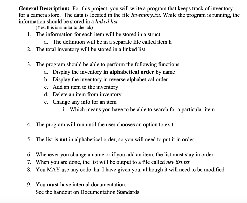 Solved General Description: For this project, you will write | Chegg.com