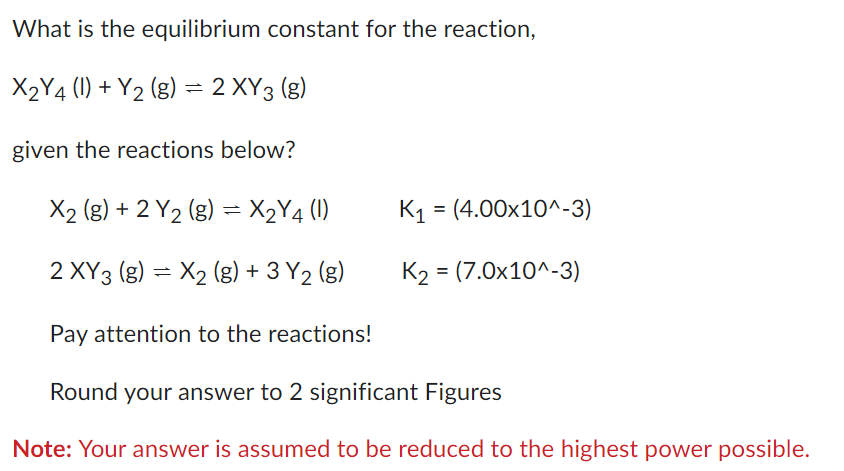 Solved What is the equilibrium constant for the reaction, | Chegg.com