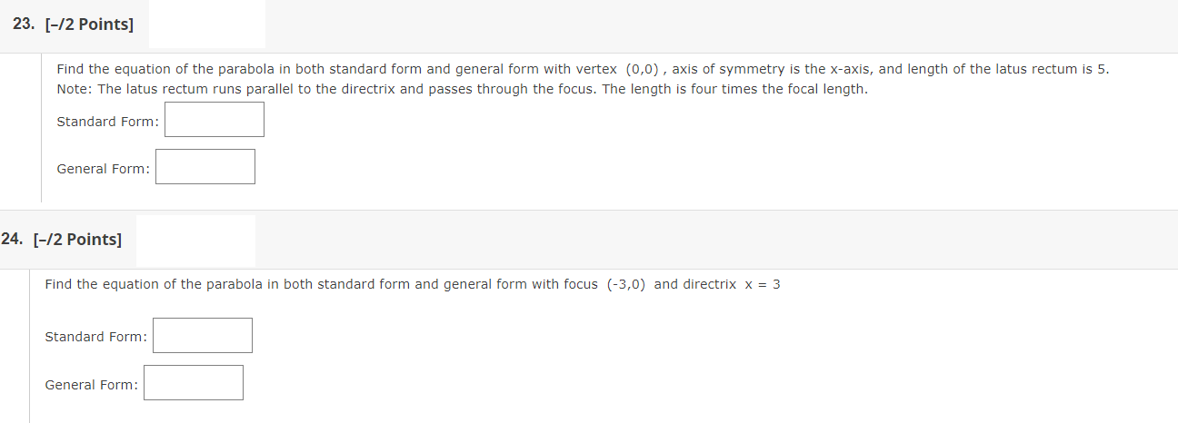 Solved Find the equation of the parabola in both standard | Chegg.com
