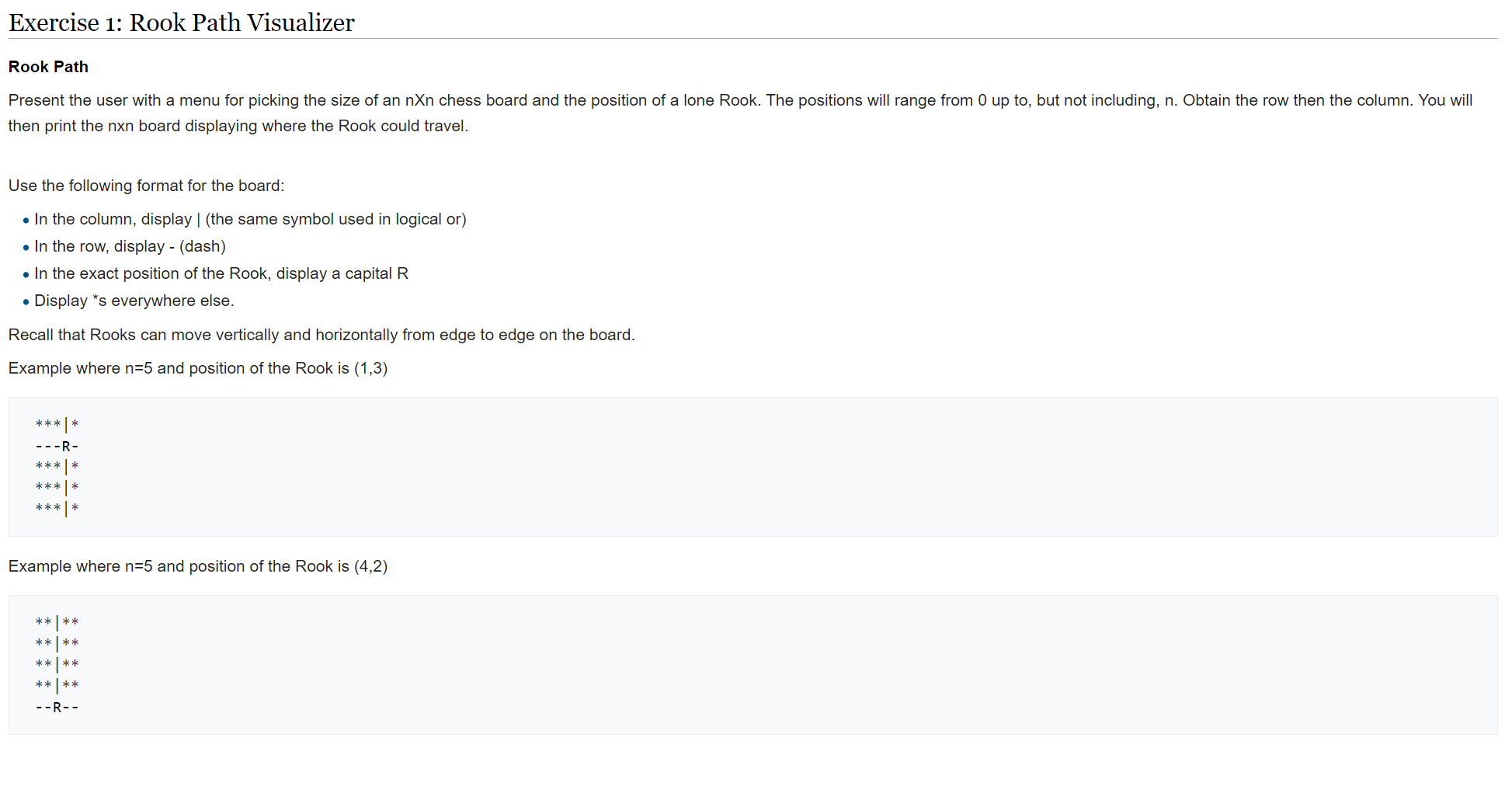 Solved Exercise 1: Rook Path Visualizer Rook Path Present | Chegg.com