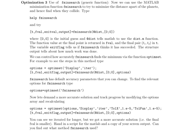 Solved Optimization 3 Use of fminsearch (generic function): | Chegg.com