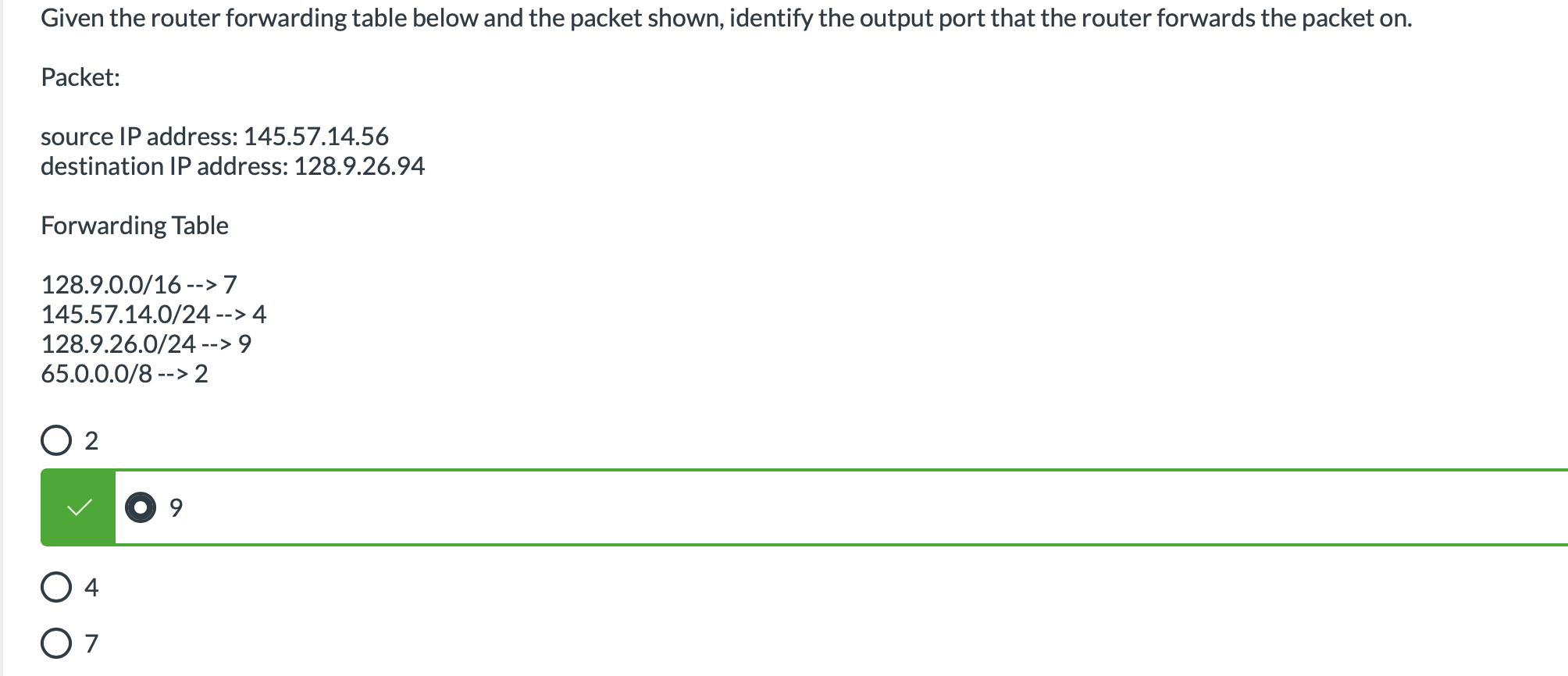 Solved Given the router forwarding table below and the | Chegg.com