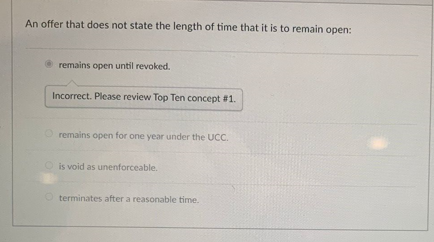 Solved An offer that does not state the length of time that | Chegg.com