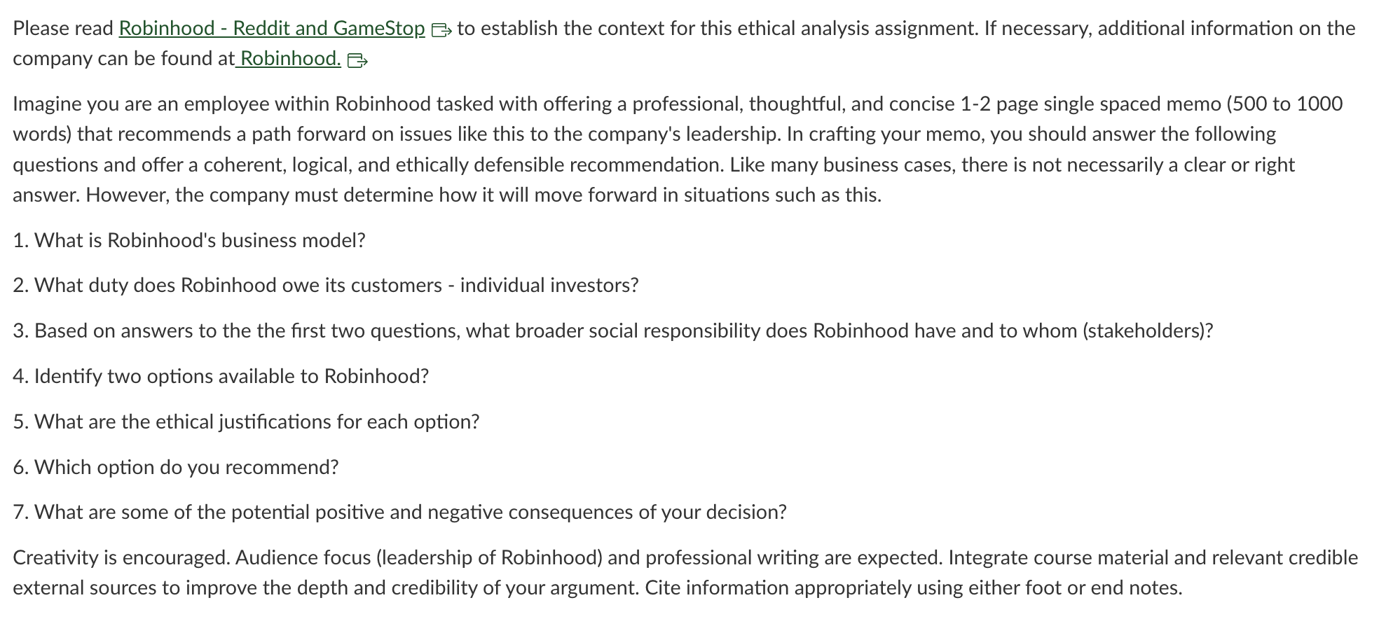 Solved Please read Robinhood - Reddit and GameStop ∵ to | Chegg.com