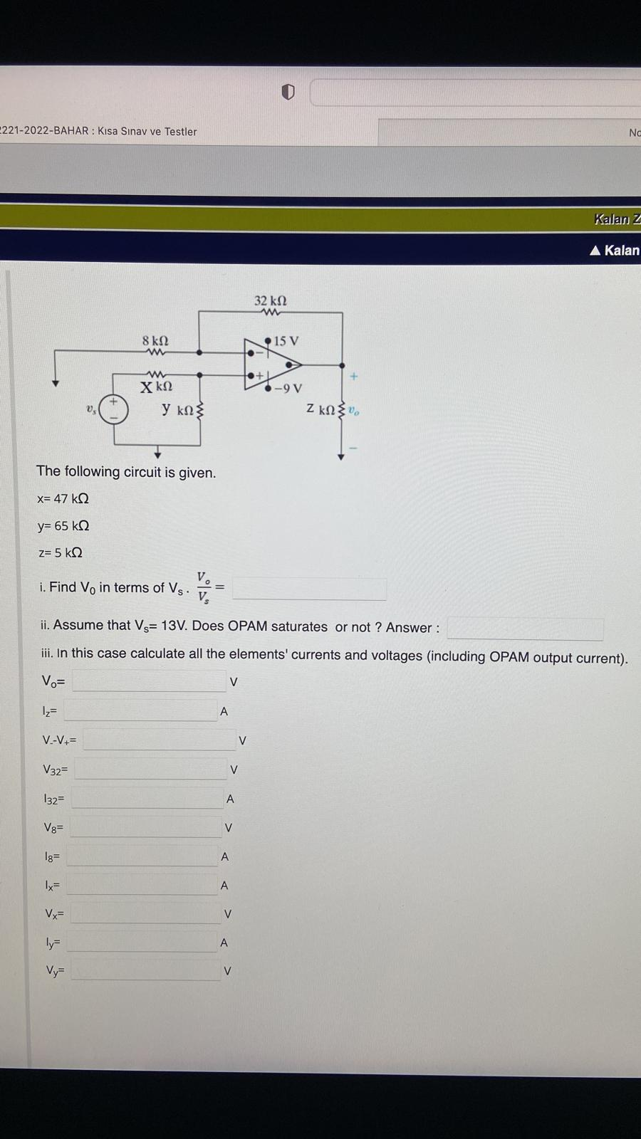 Solved The following circuit is given. x=47kΩy=65kΩz=5kΩ i. | Chegg.com