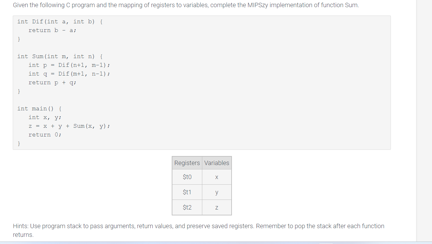 Solved Given the following C program and the mapping of | Chegg.com