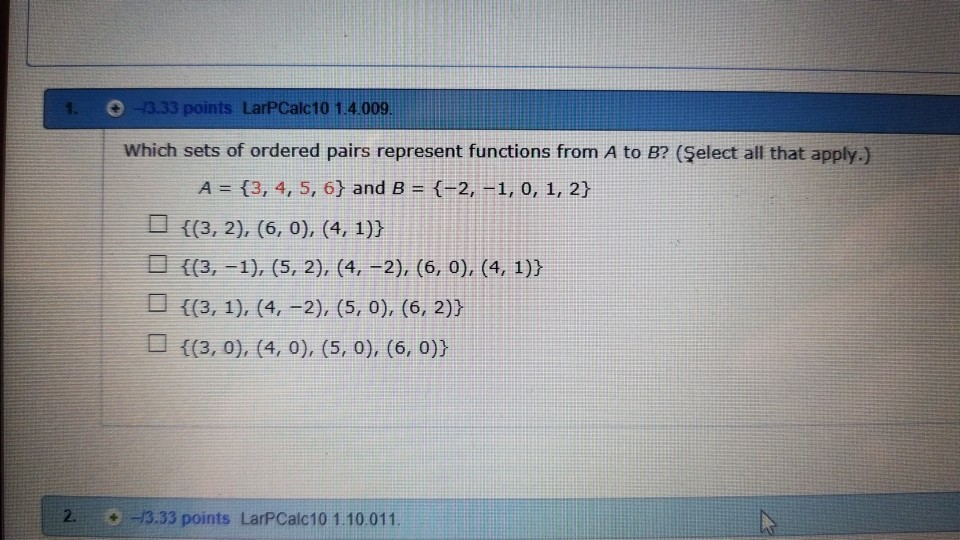 Solved Points Larpcalc10 1 4009 Which Sets Of Ordered Pairs