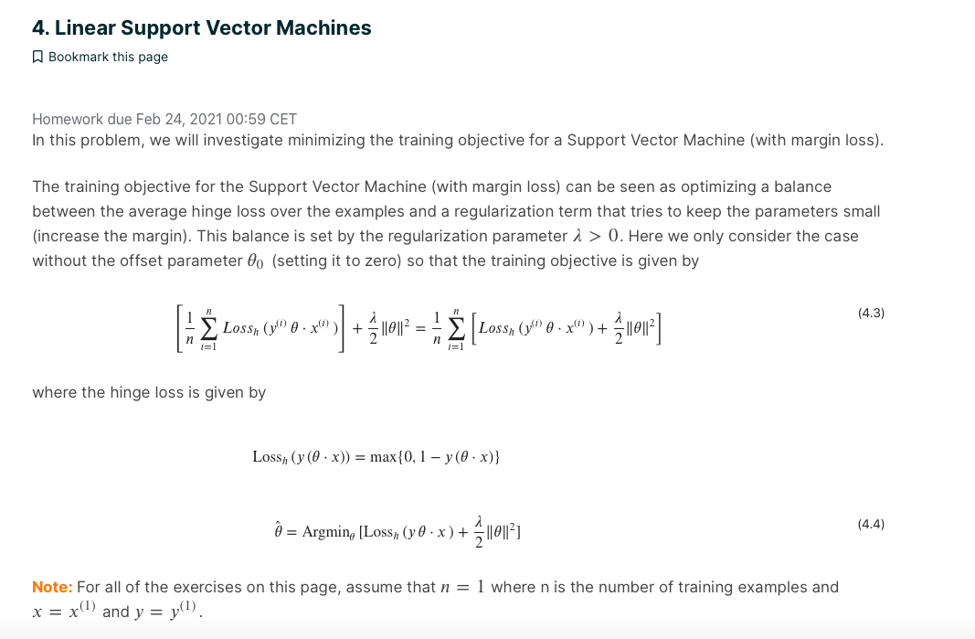 4. Linear Support Vector Machines Bookmark this page | Chegg.com
