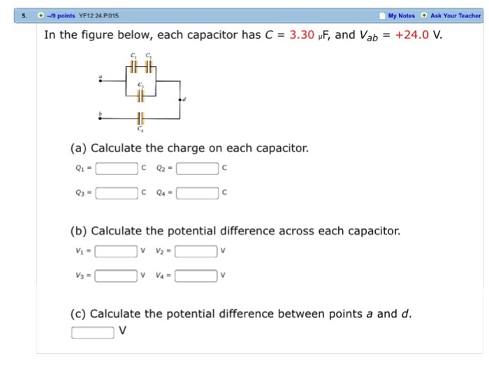 Solved In the figure below, each capacitor has C = 3.30 mu | Chegg.com