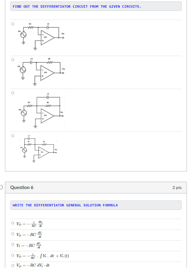 Solved FIND OUT THE DIFFERENTIATOR CIRCUIT FROM THE GIVEN | Chegg.com