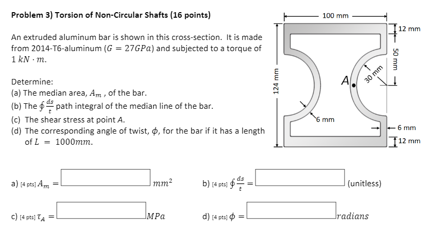 Problem 3) Torsion of Non-Circular Shafts (16 points) | Chegg.com