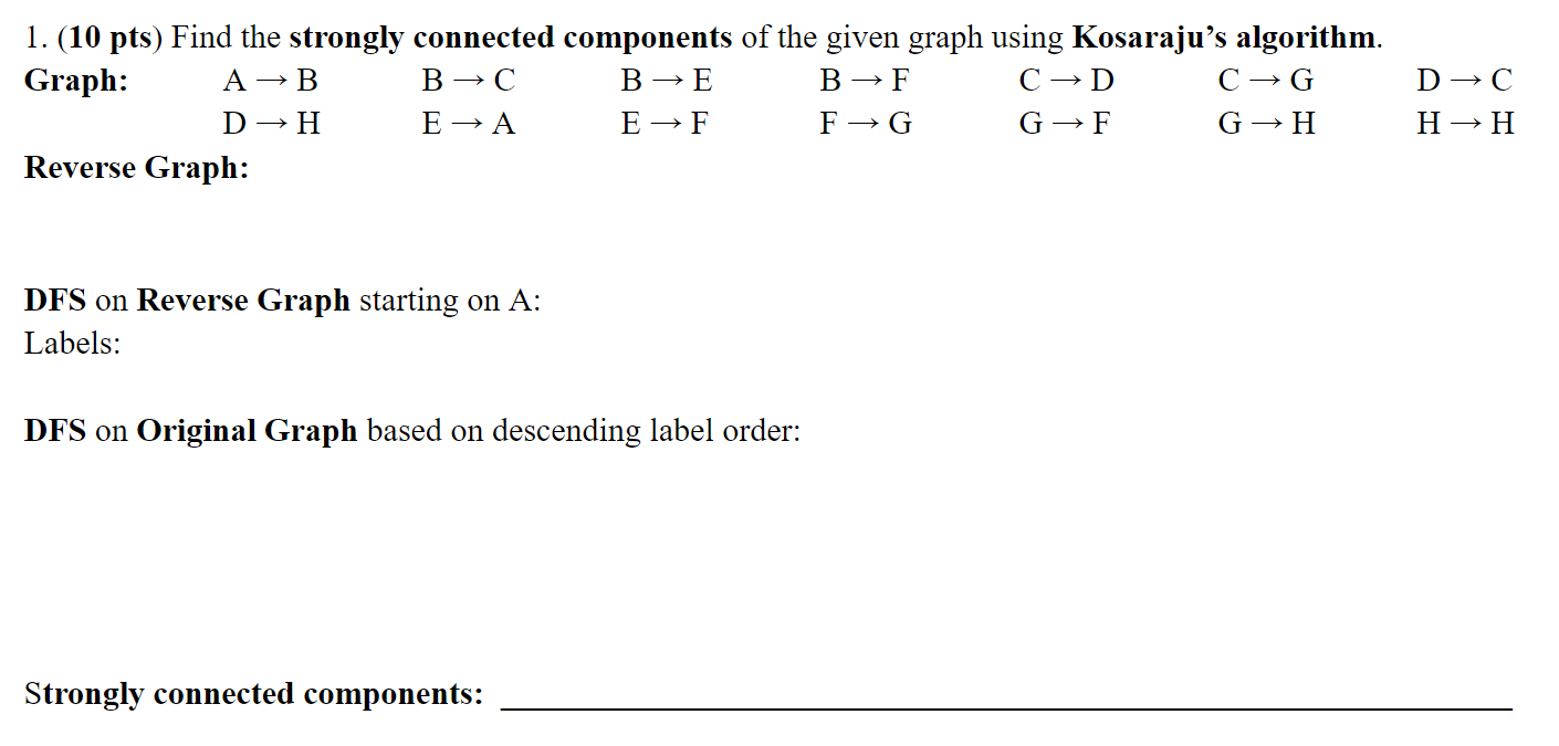 Solved 1. Strongly Connected Components - Kosaraju's | Chegg.com