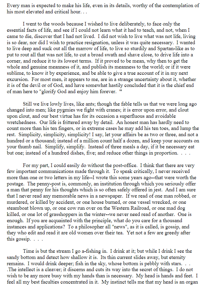 Read the following excerpt from Thoreau's Walden. | Chegg.com