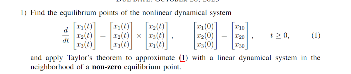 Solved 1) Find the equilibrium points of the nonlinear | Chegg.com