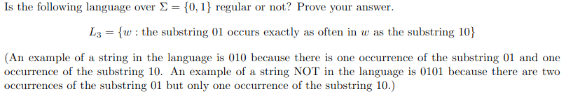 Solved = Is the following language over = {0,1} regular or | Chegg.com