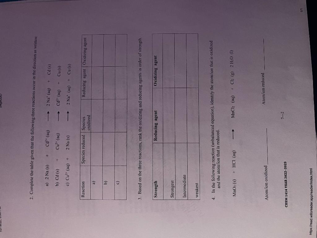 Solved 2. Complete the table given that the following three | Chegg.com