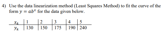 Solved 4) Use the data linearization method (Least Squares | Chegg.com