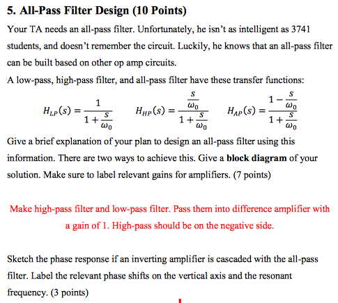 Solved 5. All-Pass Filter Design (10 Points) Your TA needs | Chegg.com