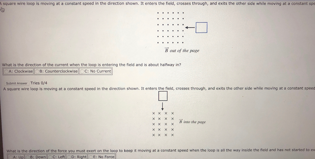 Solved square wire loop is moving at a constant speed in the | Chegg.com