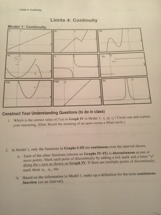 Solved Limits 4: Continuity Limits 4: Continuity Model 1: | Chegg.com