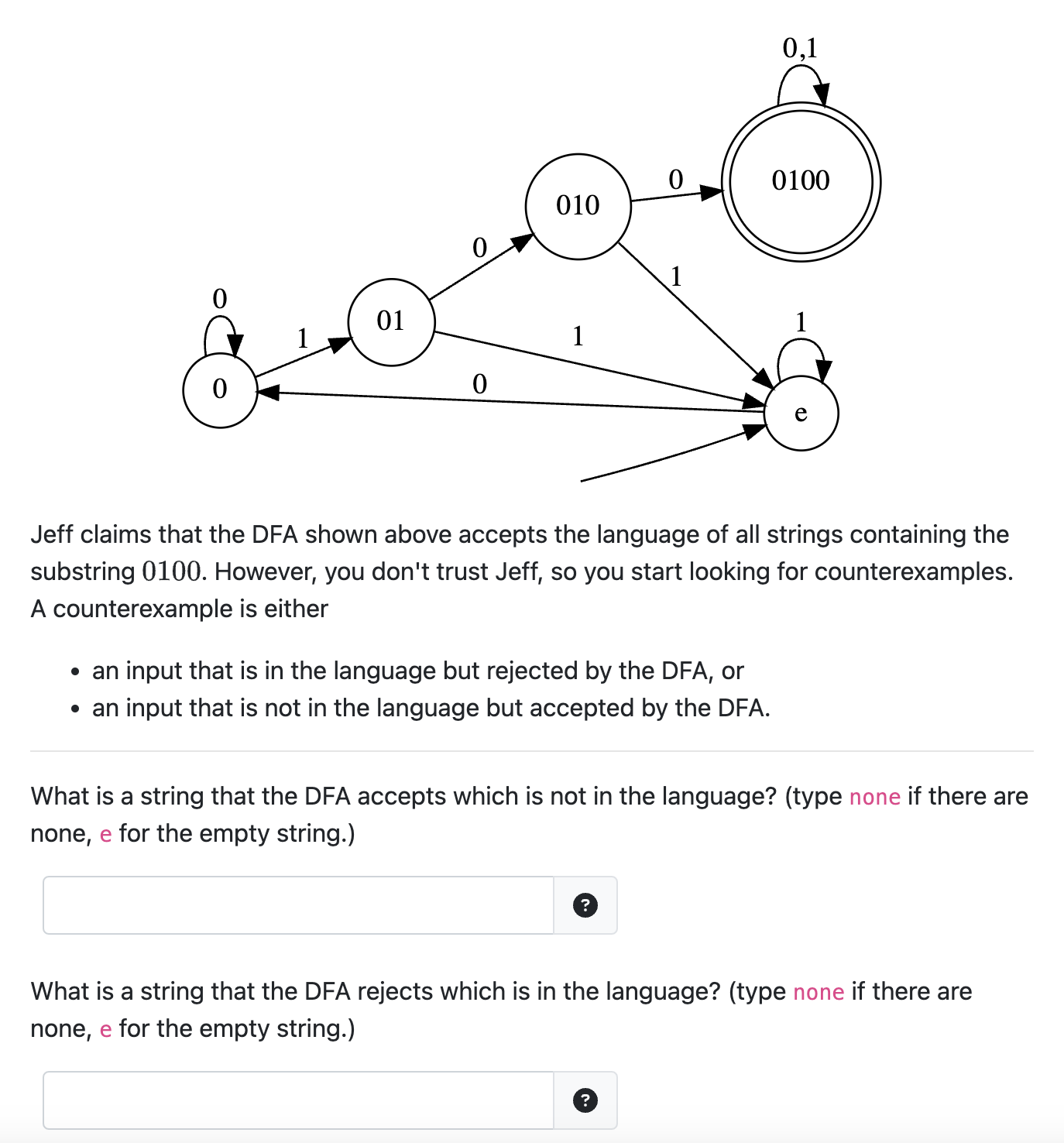 Solved Jeff claims that the DFA shown above accepts the | Chegg.com