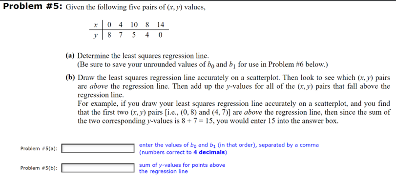 Solved Problem \#5: Given the following five pairs of (x,y) | Chegg.com