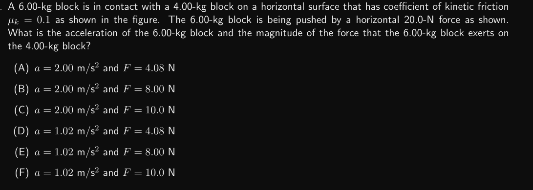 Solved A 6.00-kg ﻿block is in contact with a 4.00-kg ﻿block | Chegg.com