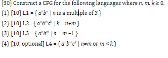 [30] Construct a CFG for the following languages | Chegg.com